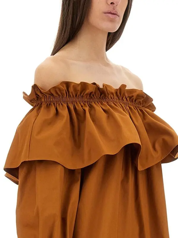 Saint Laurent Off-the-shoulder Ruffled Cotton Dress