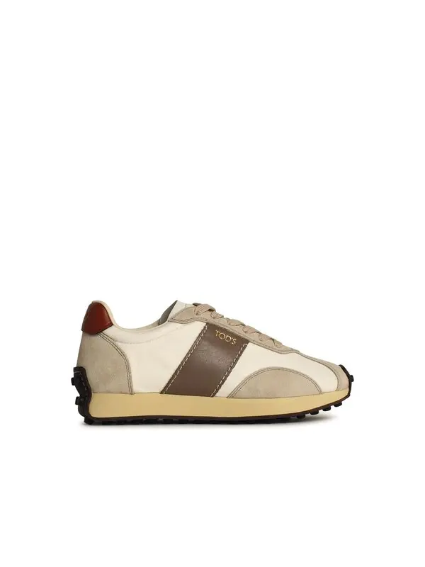 TOD'S T Vintage' Beige Leather Blend Sneakers - Cream