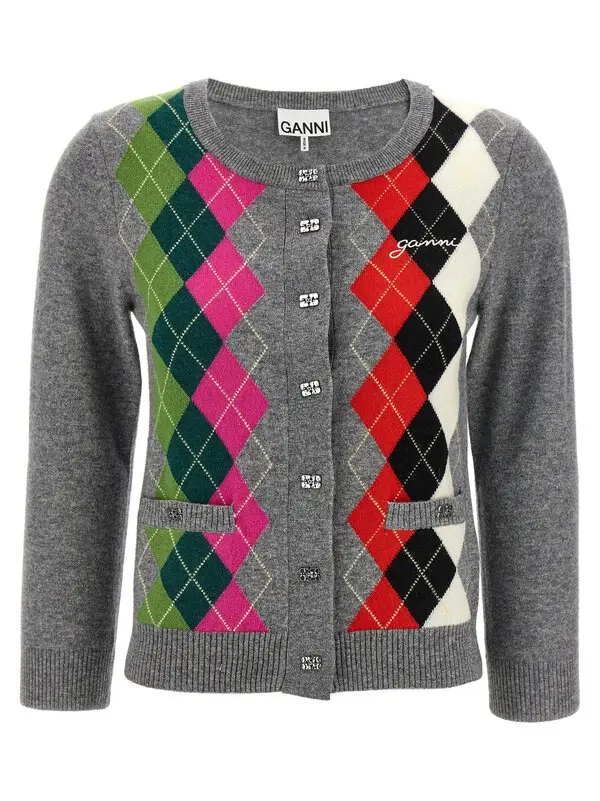 GANNI Grey Check' Cardigan - Gray