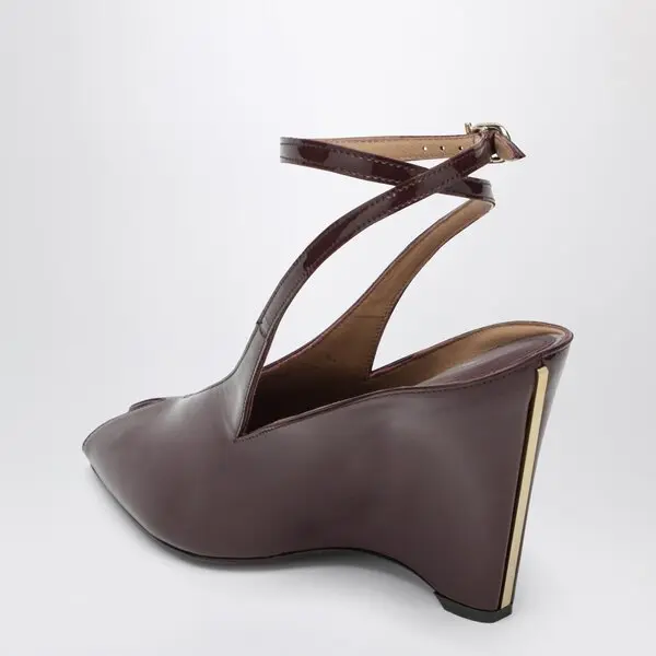 FERRAGAMO Peep Toe Wedge Sandals In Bordeaux - Silver