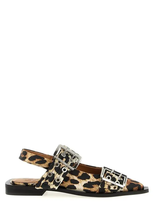 GANNI Leopard Satin Feminine Buckle' Slingback