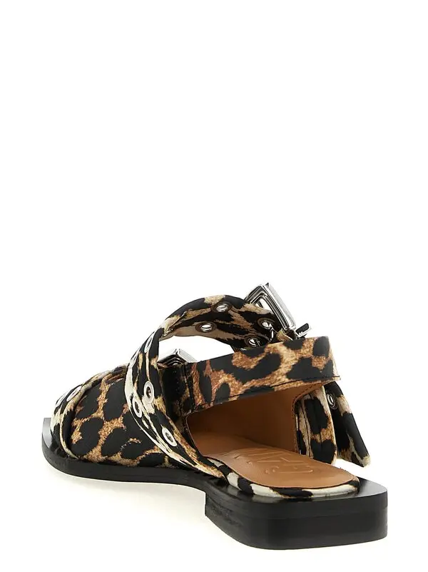 GANNI Leopard Satin Feminine Buckle' Slingback