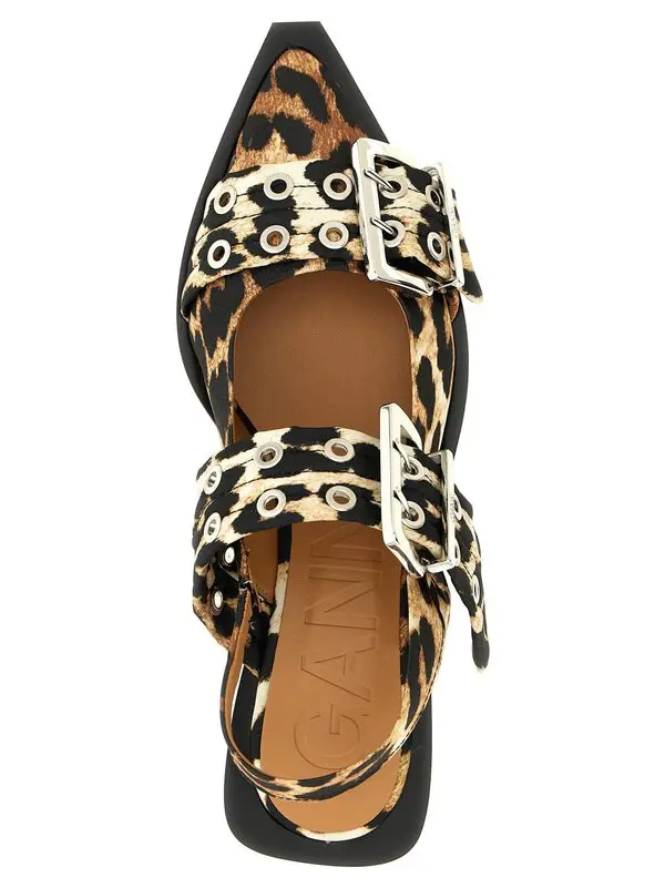 GANNI Leopard Satin Feminine Buckle' Slingback