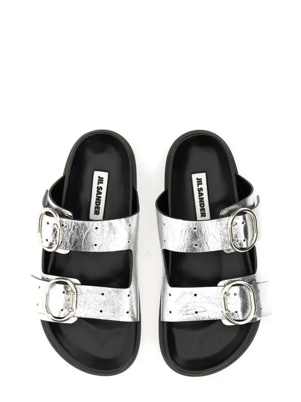 JIL SANDER Buckled Leather Sandals - Silver