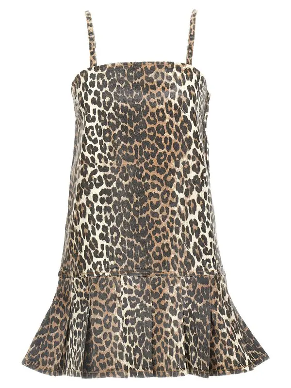 GANNI Leopard Print Denim Mini Dress - Multicolor