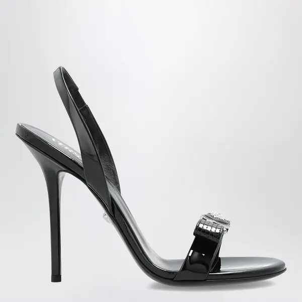 Versace Leather Sandals With Medusa Bow - Black