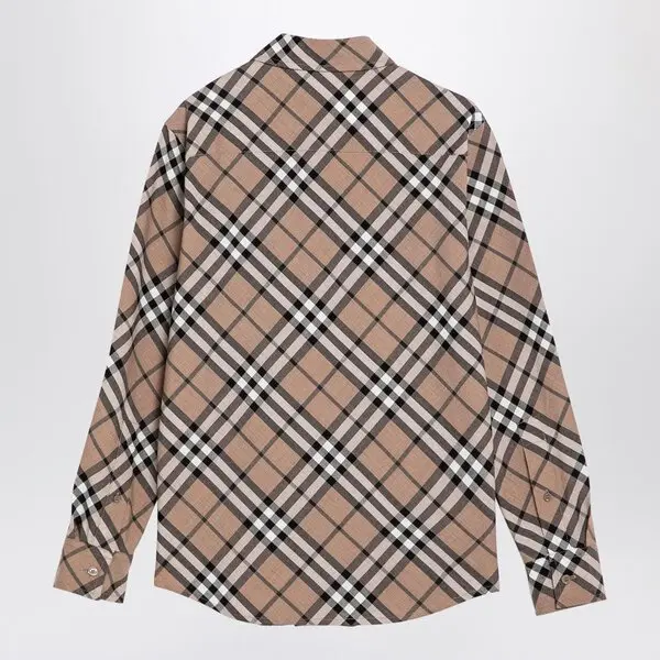Burberry Check Pattern Wool Blend Shirt - Cream