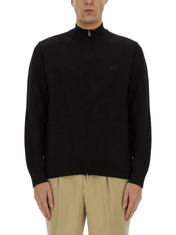 BOSS Zip-up Cotton Shirt - Black