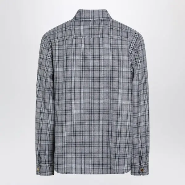 Versace Light Blue Zip-up Checked Shirt