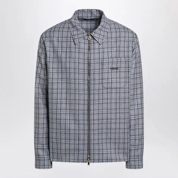 Versace Light Blue Zip-up Checked Shirt - Multicolor