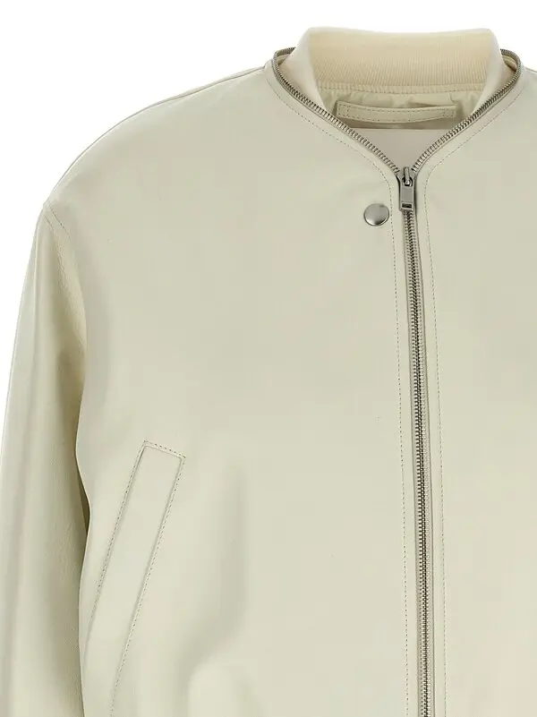 JIL SANDER Leather Bomber Jacket - White
