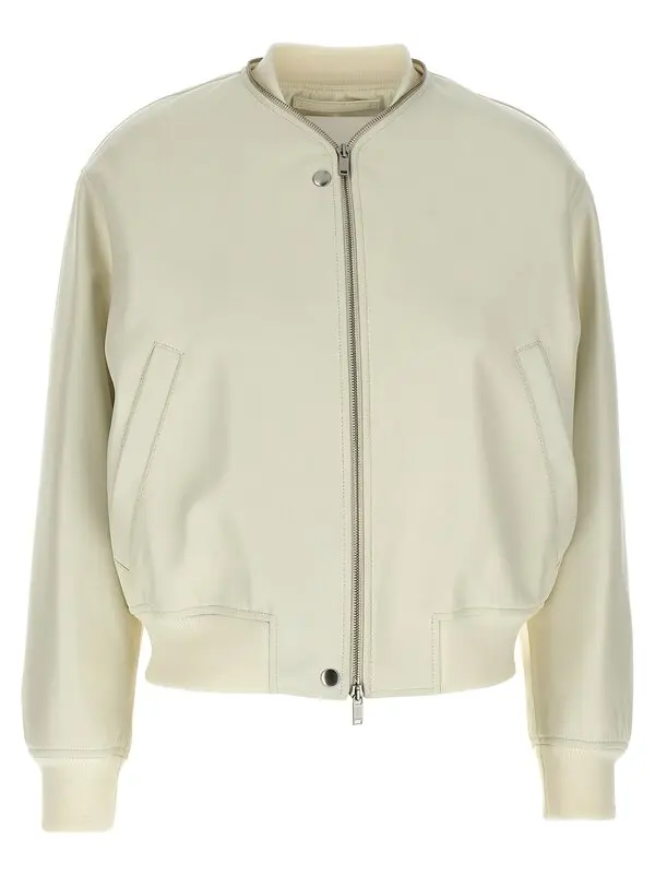 JIL SANDER Leather Bomber Jacket - White