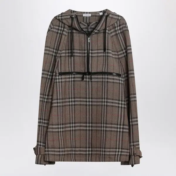 Burberry Half-zip Jacket With Check Pattern In Silk Blend - Brown