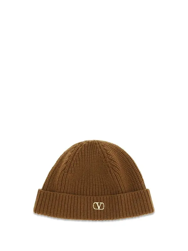 Valentino Garavani Vlogo Beanie In Cashmere - Brown