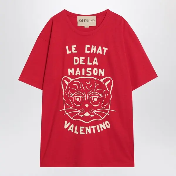 Valentino Garavani T-shirt With Le Chat De La Maison Print - Red