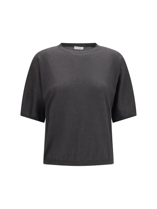 Brunello Cucinelli Short-sleeve Cashmere And Silk Sweater - Gray