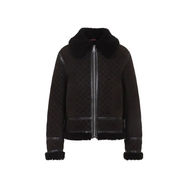 Gucci Guggi Gg Shearling Jacket - Brown