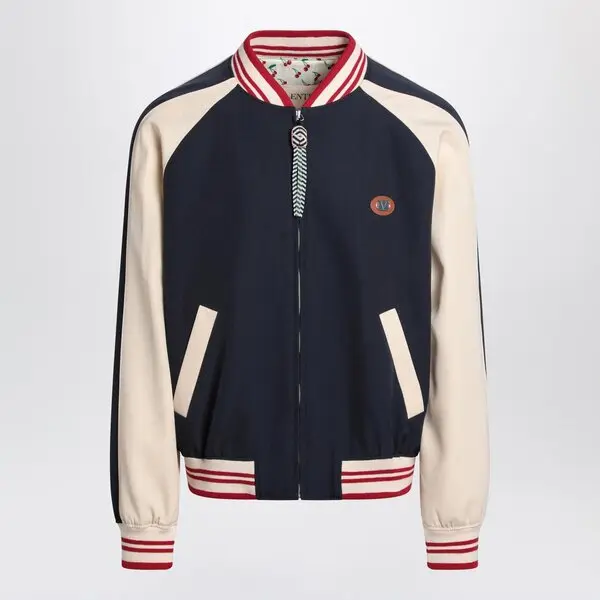 Valentino Garavani Cream Bomber With Mixed Wool Vlogo - Blue