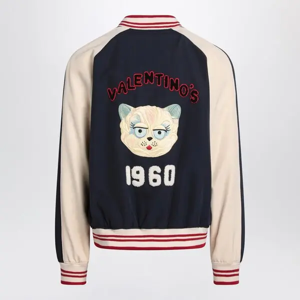 Valentino Garavani Mixed Wool Vlogo Bomber Jacket - Blue