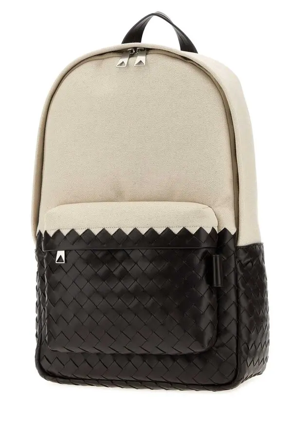 Bottega Veneta Two-tone Canvas And Leather Intrecciato Backpack