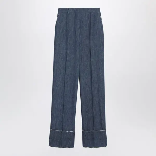 Valentino Garavani Trousers In Chambray Denim - Blue