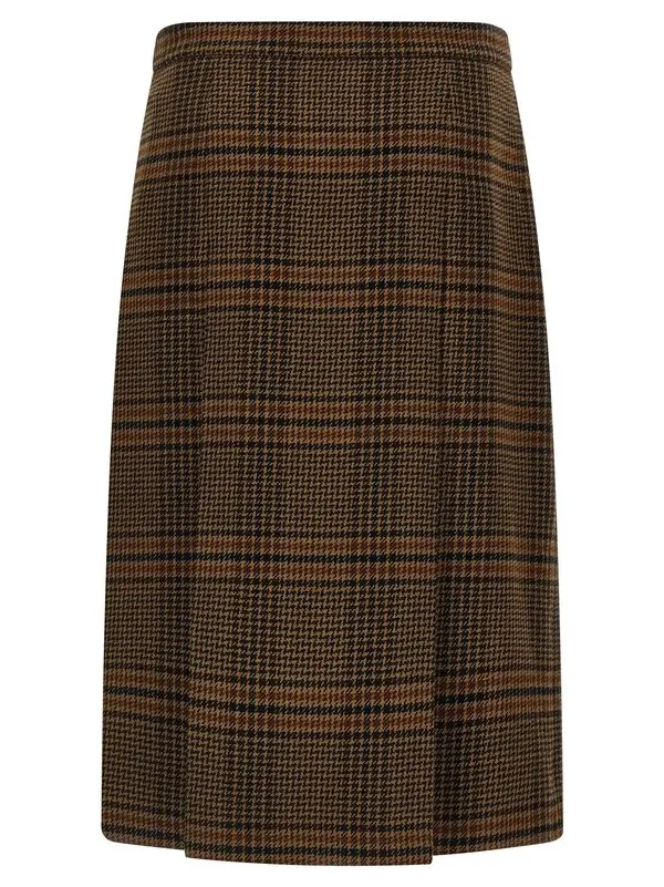 Saint Laurent Prince Of Wales Wool Midi Skirt - Brown