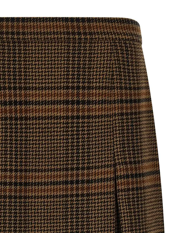 Saint Laurent Prince Of Wales Wool Midi Skirt - Brown
