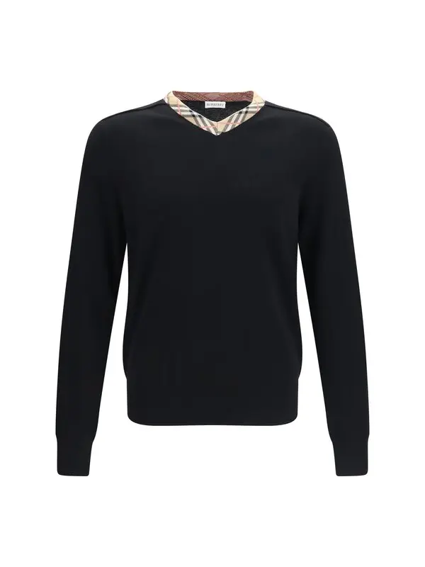 Burberry Check Trim Wool Sweater