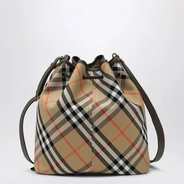 Burberry Medium Beige Bucket Bag With Check Pattern