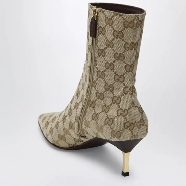Gucci Bombshell Ankle Boot In Gg Fabric Sand/dark Brown