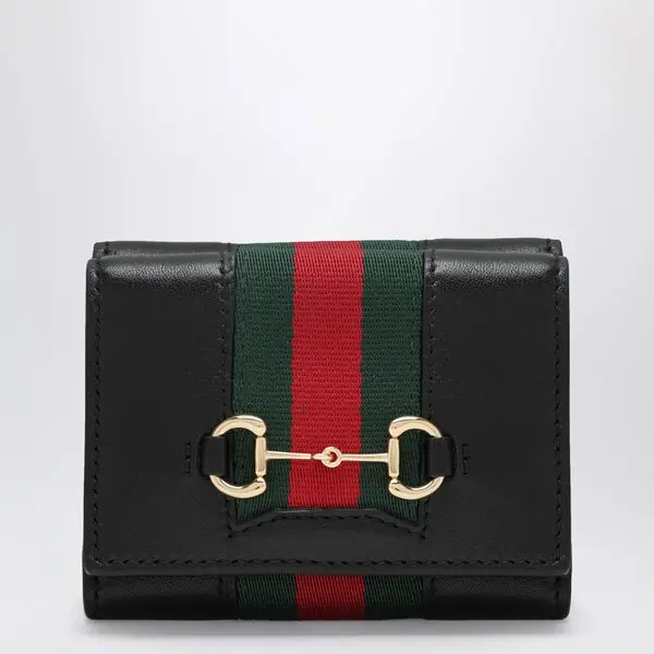 Gucci Small Tri-fold Horsebit Web Wallet - Black