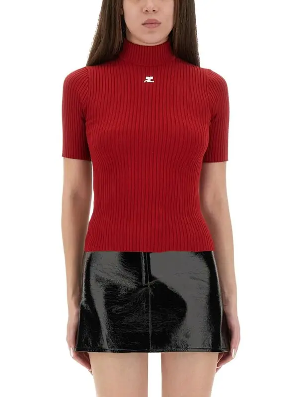 COURREGES Ribbed Knit T-shirt