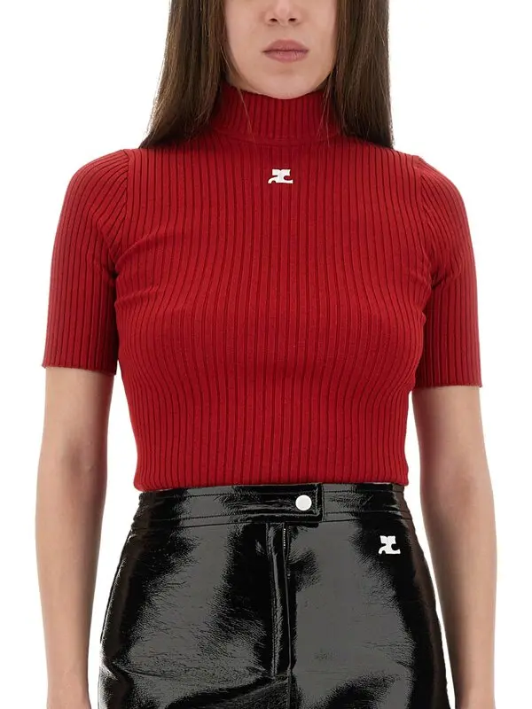 COURREGES Ribbed Knit T-shirt - Red