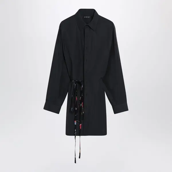 Balenciaga Short Dress With Floral Waist Belt - Black