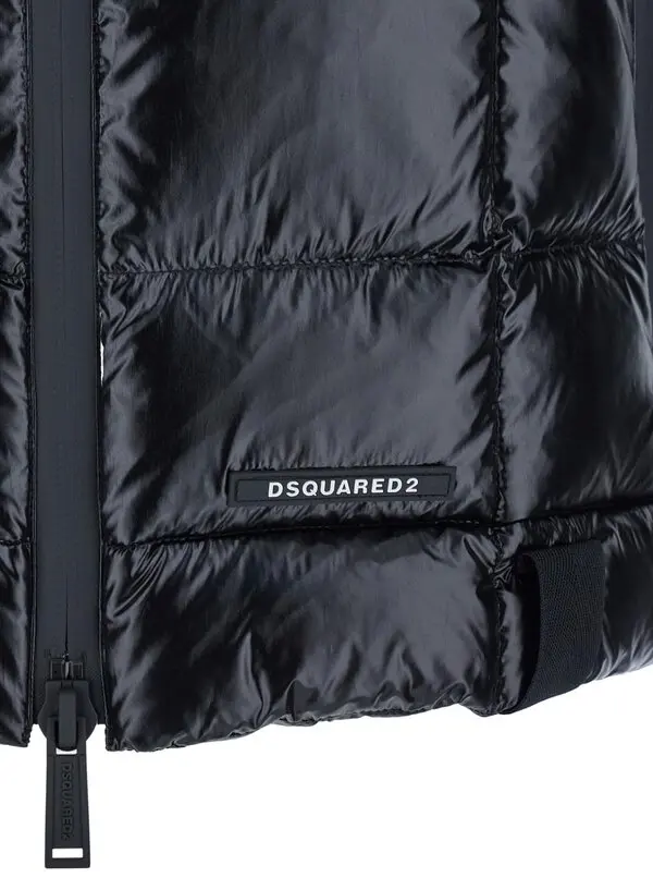 Dsquared2 Black Sleeveless Down Jacket With High Neck And Logo Patch On The Front In Tech Fabric