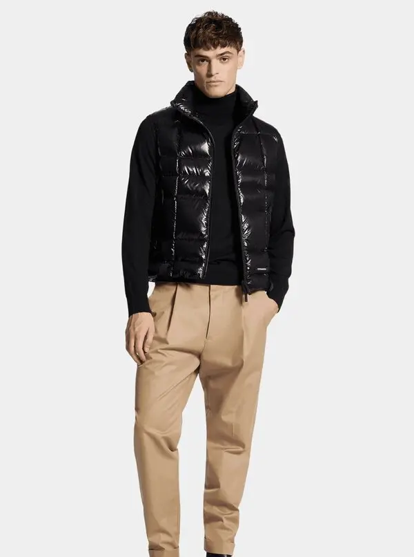 Dsquared2 Black Sleeveless Down Jacket With High Neck And Logo Patch On The Front In Tech Fabric