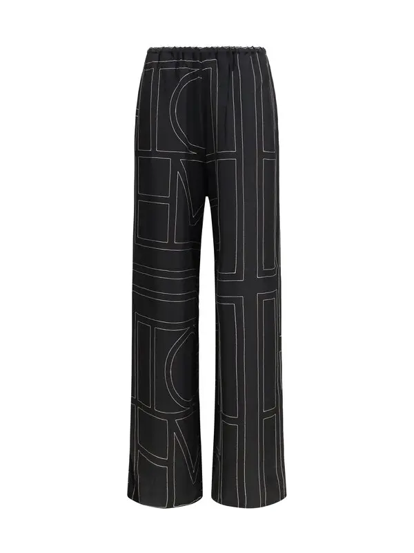 TOTEME Silk Monogram Pants - Black