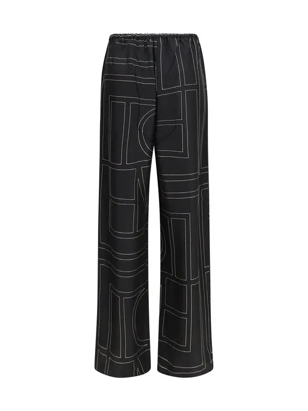 TOTEME Silk Monogram Pants - Black