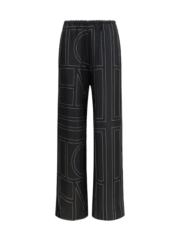 TOTEME Silk Monogram Pants - Black