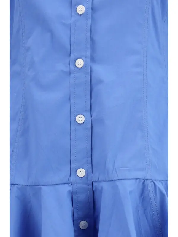 GANNI Cotton Shirt Dress With Balloon Skirt - Blue