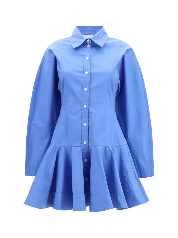 GANNI Cotton Shirt Dress With Balloon Skirt - Blue