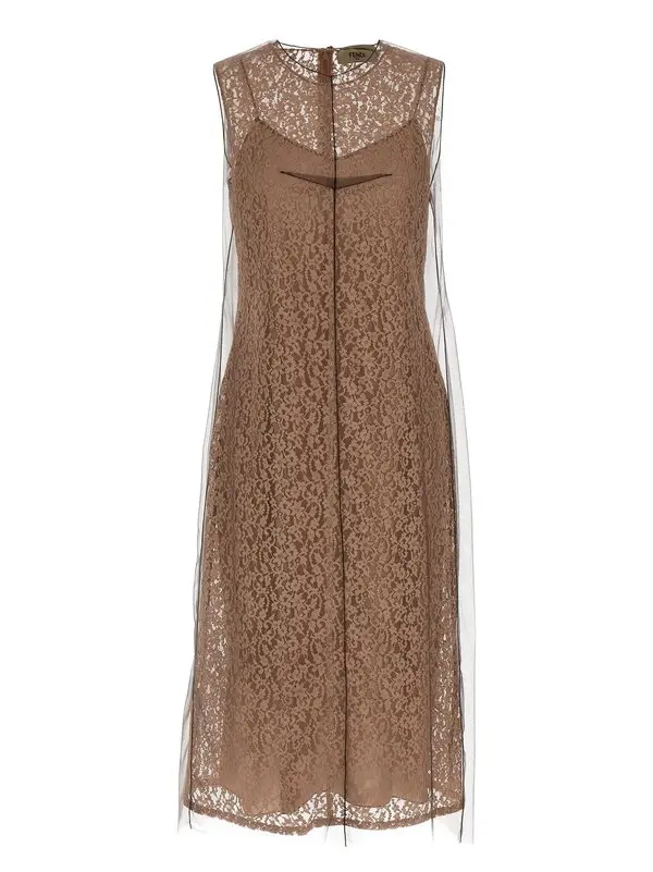 Fendi Floral Lace Midi Dress - Cream