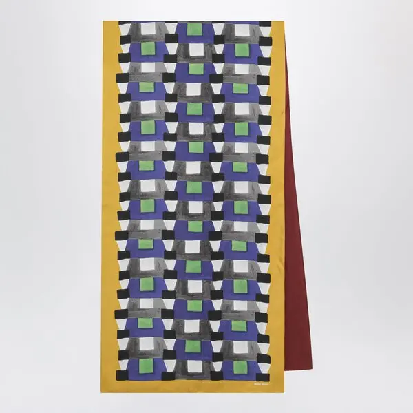 Miu Miu Printed Silk Twill Scarf Indigo/mustard - Multicolor