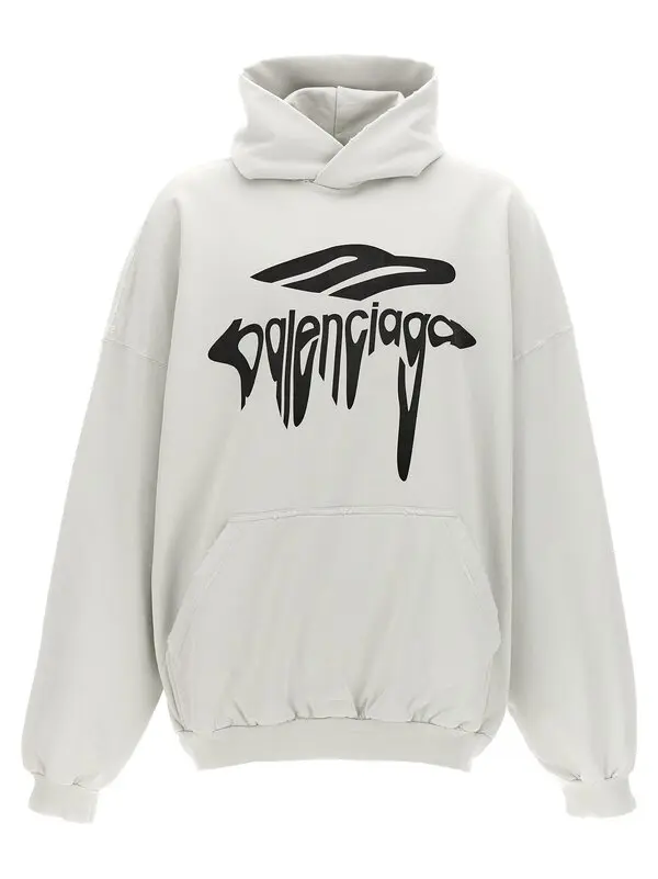 Balenciaga 3b Liquefied Cotton Hoodie - White