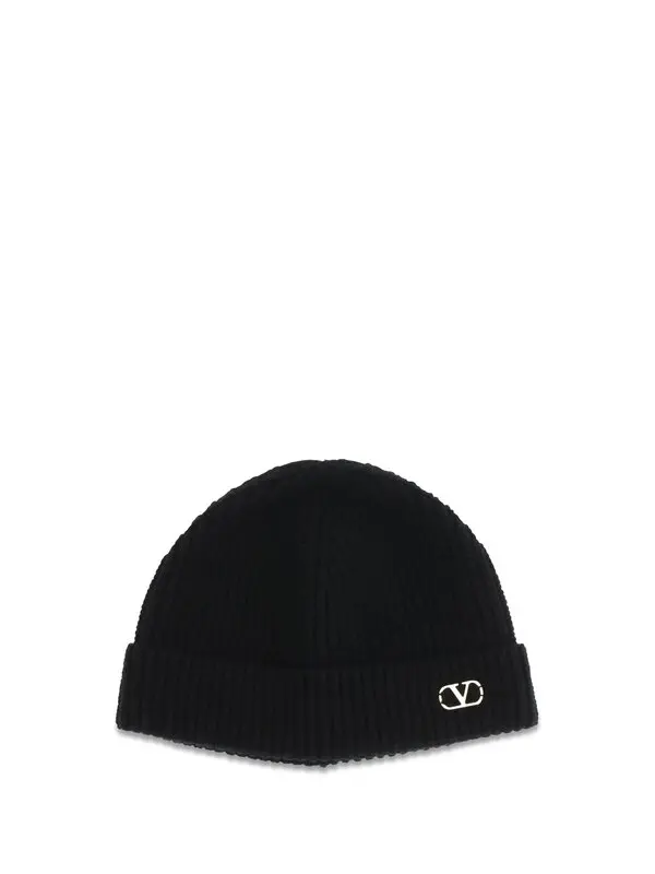 Valentino Garavani Vlogo Beanie In Cashmere - Black