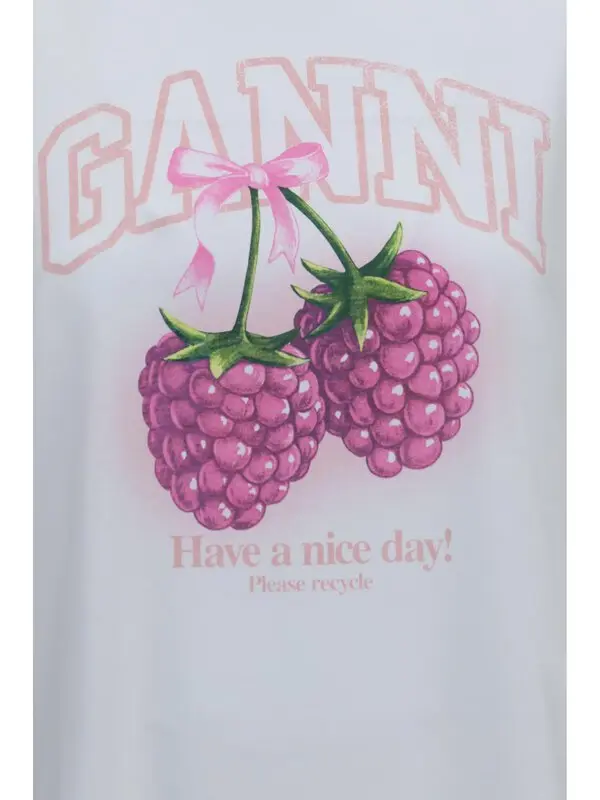 GANNI Cotton Raspberry T-shirt - White