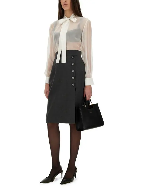 Dolce & Gabbana Silk Chiffon Bow Blouse - White