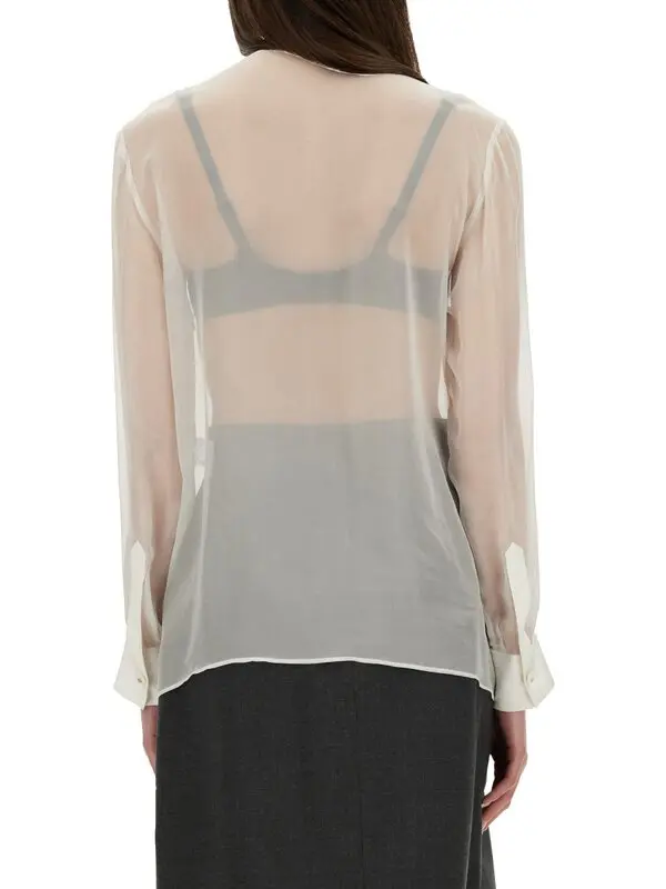 Dolce & Gabbana Silk Chiffon Bow Blouse - White