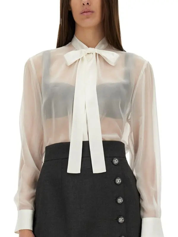 Dolce & Gabbana Silk Chiffon Bow Blouse - White