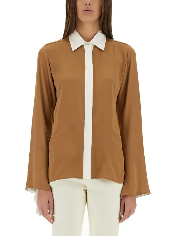 Max Mara Color Block Silk Shirt - Cream